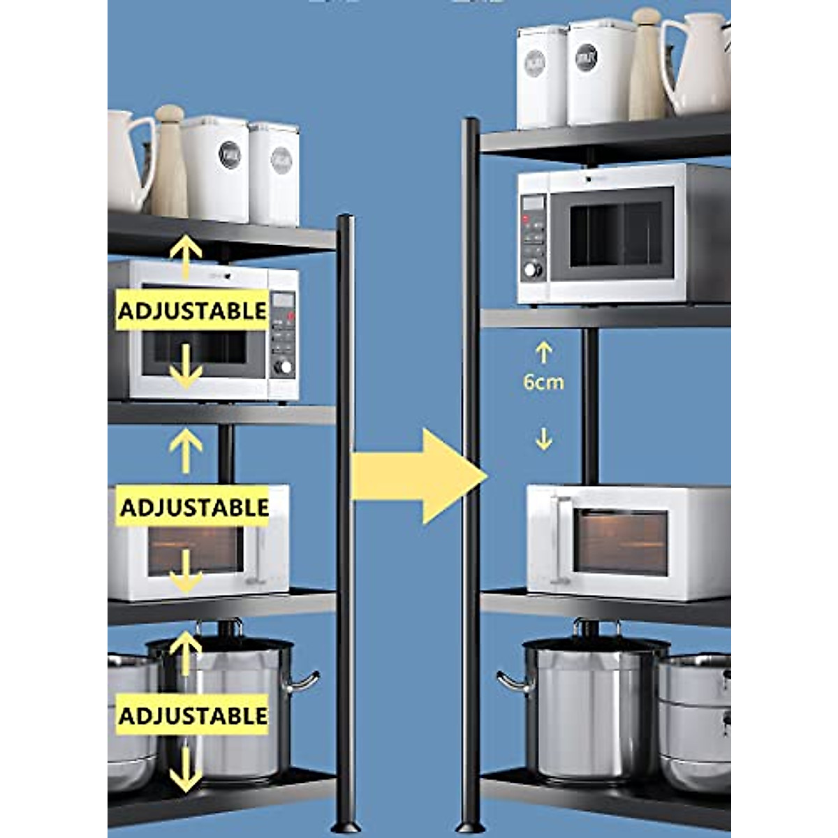 Multipurpose 5-Tier Storage Shelf Display Rack for Kitchen - Black, Adjustable, Stainless Steel, 160x70x40CM