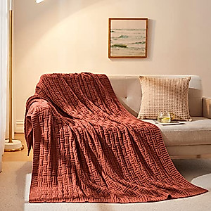 Aormenzy 50x60 Throw Blanket, Soft Cozy Acrylic Throw Blanket, Cable Knit Throw Blanket for Couch Sofa Bed, Rust