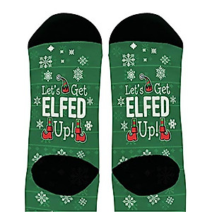 Elf Gifts Let's Get Elfed Up Elf Crazy Socks Punny Christmas Accessories 1-Pair Novelty Crew Socks