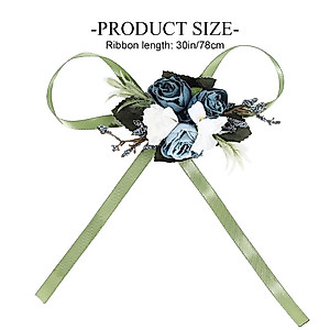 Yean Rose Bride Wedding Wrist Corsage Bridal Hand Flowers Wristlet Bridesmaid Ribbon Corsages Accessories for Women and Girls (Blue)