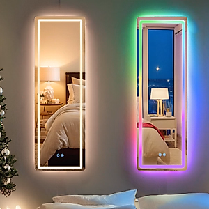 LUXFURNI Full Length Mirror Wall Mounted Mirror for Bedroom, RGB Color Changing LED Lights Mirror Dimmable Brightness 47"x14.4"