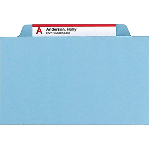 Smead Pressboard Classification File Folder with SafeSHIELD Fasteners, 1 Divider, 2" Expansion, Legal Size, Blue, 10 per Box (18730)