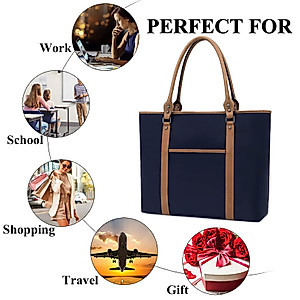 15.6 inch Laptop Bag for Women,Multi Pockets Large Work Bag,Lightweight Water Resistant Nylon Laptop Tote Bag Messenger Bag,Graduation Gifts,Blue
