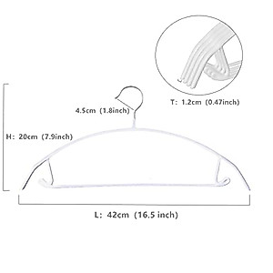 SYNHOZZ 16.5 Inch White Sweater Hangers no Shoulder Bump No Mark Non-Slip Rubber Coated Contour Metal Hanger,PVC-Coating Metal Hangers for Pants,Sweater,Belts,T-Shirt Hangers(White, 10PACK)