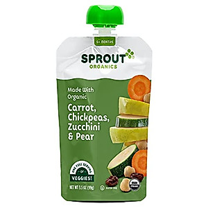 Sprout Organic Baby Food, Stage 2 Pouches, Carrot & Chickpea Plant Powered Protein, 3.5 Oz Purees (Pack of 12)