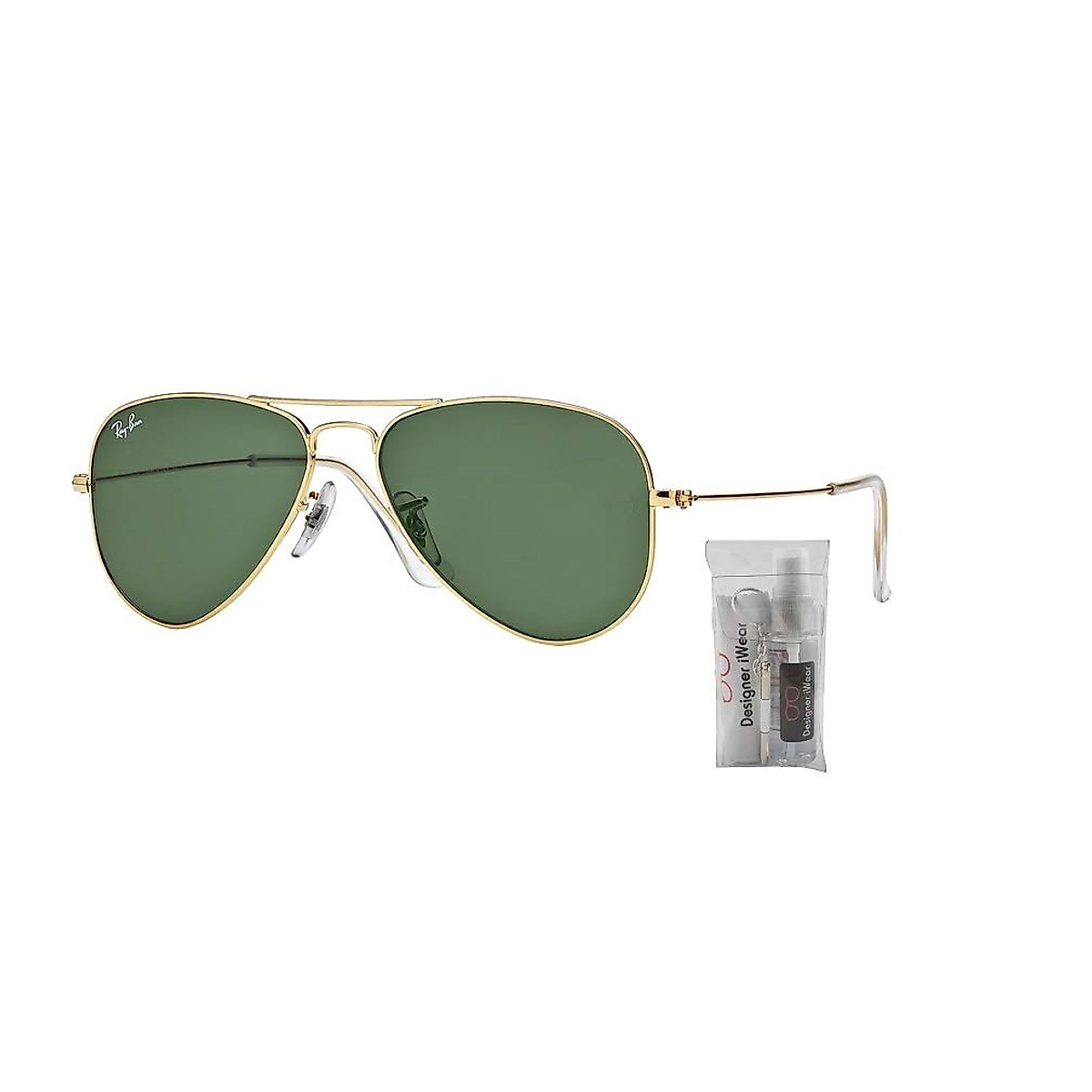 Ray-Ban RB3044 AVIATOR SMALL METAL L0207 52M Gold/G-15 Green Crystal Sunglasses+ BUNDLE with Designer iWear Eyewear Kit