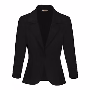 Hybrid & Company Womens Lightweight Casual Work Office Stretch Ponte Cardigan Blazer Jacket JK1131 Black Medium
