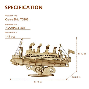ROBOTIME 3D Puzzle Ship Model Kit 7.5'' Wooden Cruise Ship Building Kit Self-Assemble Toys for Kids and Adults Age 8+ (145 Pieces)