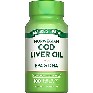 Nature's Truth Norwegian Cod Liver Oil | 100 Softgels | with EPA & DHA | Non-GMO, Gluten Free Supplement