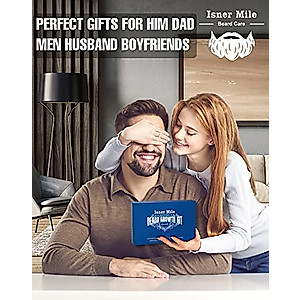 ISNER MILE Beard Growth Kit - Beard Kit with Beard Roller, Beard Growth Oil, Beard Wash, Beard Balm, Beard Brush, Comb, Shaving Scissors, Bag, eBook, Birthday Gifts for Fathers Boyfriends Dad Men Him
