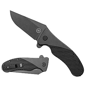 Off-Grid Knives - Rhino V2 with 154CM Steel, Textured G10, Tumbled Black Finish, Large Folding EDC Knife, Ceramic Ball Bearings, HRC 61, Deep Pocket Carry (Blackout)