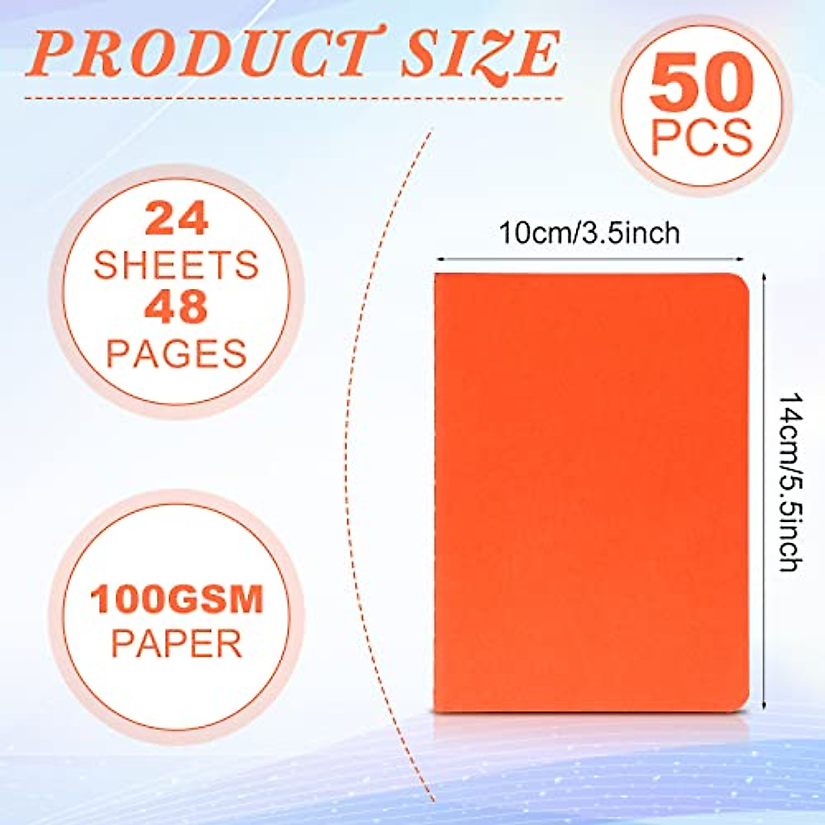 Ctosree 50 Pcs Small Lined Notepads Bulk Mini Journal Memo Pocket Notebooks Mini Composition Notepad Office School Gifts Supplies for Kids Students, 24 Sheets, 5.5 x 3.5 Inches (Orange)