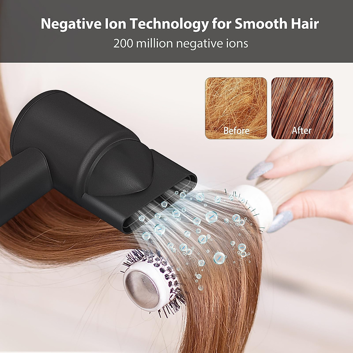 LOVEPS Hair Dryer with Diffuser, 110000 RPM Brushless Motor Ionic Blow Dryer, Portable Quiet Electric Hair Dryers Low Noise, Magnetic Nozzle, Fast Drying for Travel, Salon, Women Gifts - Black