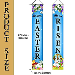 FARMNALL Easter He is Risen Porch Banner Bunny Egg Rabbit Party Front Door Sign Wall Hanging Spring Lily Cross Decorations and Supplies for Home Office Farmhouse Holiday Decor