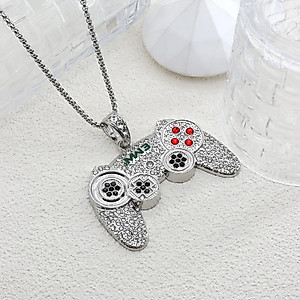 Rrdaily To My Son/Grandson Necklace Colorful Crystal Game Controller Necklaces Punk Hip Hop Friendship Necklace Game Console Necklace for Son/Grandson Best Friends (Silver)