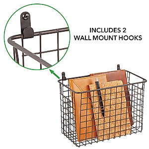 mDesign Portable Metal Wire Wall Mount Decor Storage Organizer Basket Bin - Hang in Kitchen, Garage, Entryway, Mudroom, Bedroom, Bathroom, Laundry Room - Concerto Collection - 2 Pack - Bronze