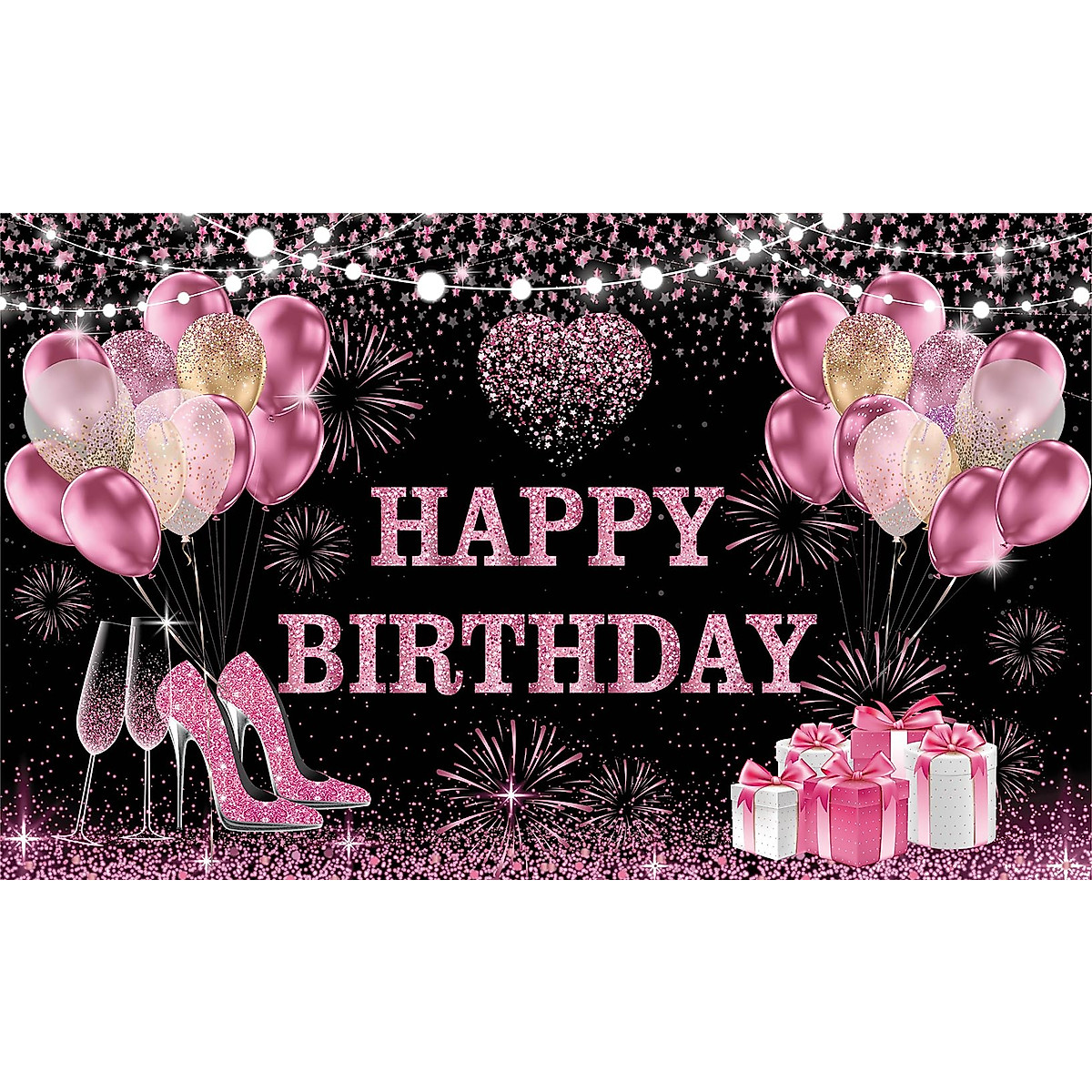 YinQin 180x120 cm Pink Gold Happy Birthday Backdrops Cloth 71x47 in. Birthday Photography Backgrounds Glitter Black Rose Gold Birthday Banners Rose Gold Happy Birthday Sign Decoration for Women Girl