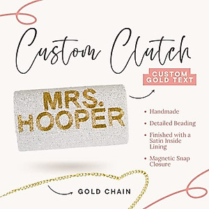Personalized Custom Clutch Purse for Women, Beaded Clutch Crossbody Bag with Gold Chain Strap for Wedding, Prom, Bridal Shower, Bachelorette Party, Engagement, & Honeymoon (Gold)