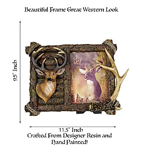 Urbalabs Western Hunter Deer Faux Antler 3D Cabin Picture Photo Frame Country Decor Picture Frame 5 x 7 Rustic Gifts Farmhouse Picture Frames Standing 5x7 Elaborate Picture Frame