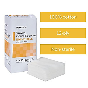 McKesson Woven Gauze Sponges, Non-Sterile, 12-Ply, 100% Cotton, 4 in x 4 in, 200 Per Pack, 1 Pack