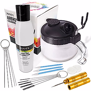 Airbrush Cleaner Kit With Brush Cleaner Solution - Ultimate Airbrush Cleaning Kit, Holder, and Pot for Efficient Cleaning of Airbrushes - Glass Clean Pot Cleaning Jar