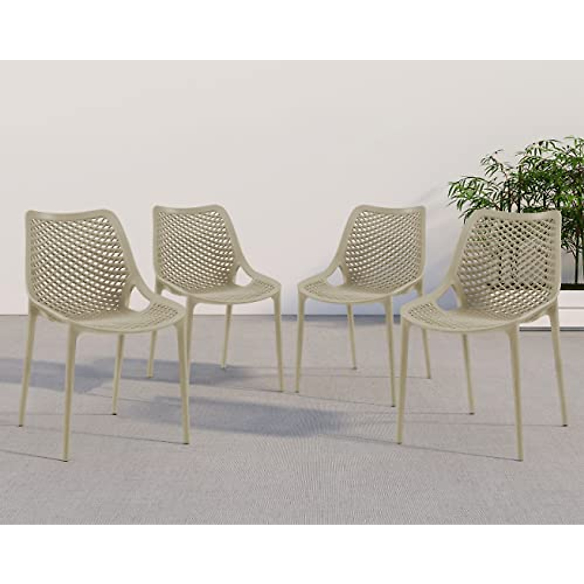 Meridian Furniture 328Taupe Mykonos Collection Modern | Contemporary Outdoor Patio Dining Chair with Taupe Polypropylene Plastic, Weather Resisting, 20" W x 24.5" D x 33" H, Taupe, Set of 4