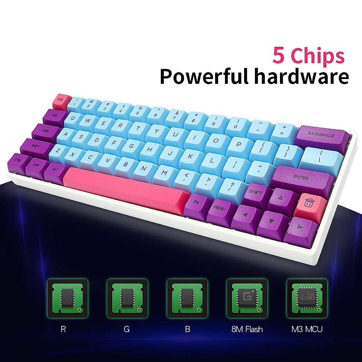 SK64 60% Mechanical Gaming Keyboard, 61 Keys Multi Color RGB Illuminated LED Backlit Wired Programmable With PBT Heat Sublimation Keycaps for PC/Mac Gamer (Joker Limited Edition, Gateron Optical Blue)