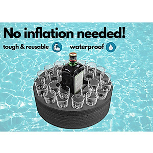 Polar Whale Shot Glass Holder Floating Tray Table for Pool Beach Spa Hot Tub Bar Club Party Float Indoor Outdoor Durable Foam Serving Rack 13.75 Inches Wide Extra Deep Holds Bottle and 24 Shots