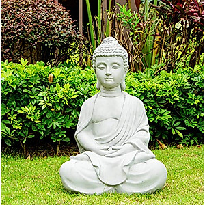 Kante 25.6" Lightweight Sitting Meditating Buddha Zen Indoor Outdoor Statue Natural Concrete