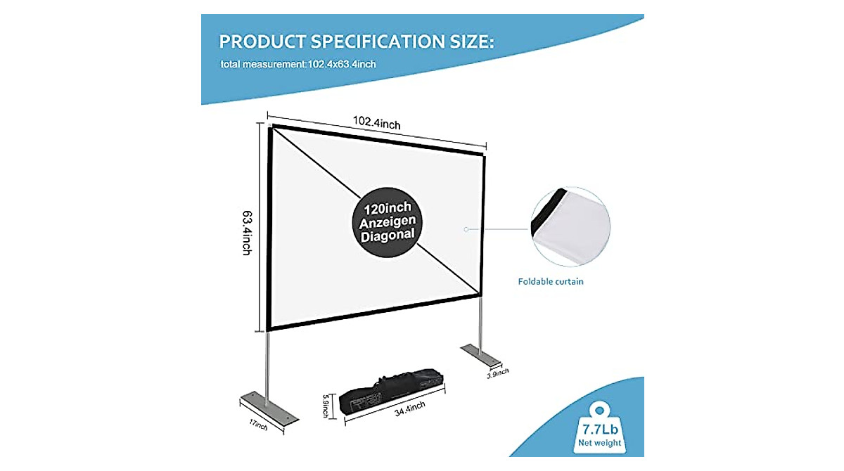 Projector Screen with Stand 120 inch 4K Outdoor Indoor