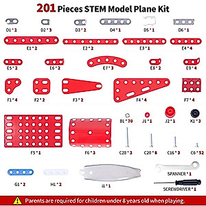 COSKEHAN STEM Assembled Model Plane Kit Building Toy, 201 Pieces STEM Projects Airplane Building Kits for Kids Age 8-12, STEM Educational Model Kit Gifts for Teenage Boys & Girls 8+, Red, 7*9*3 inch
