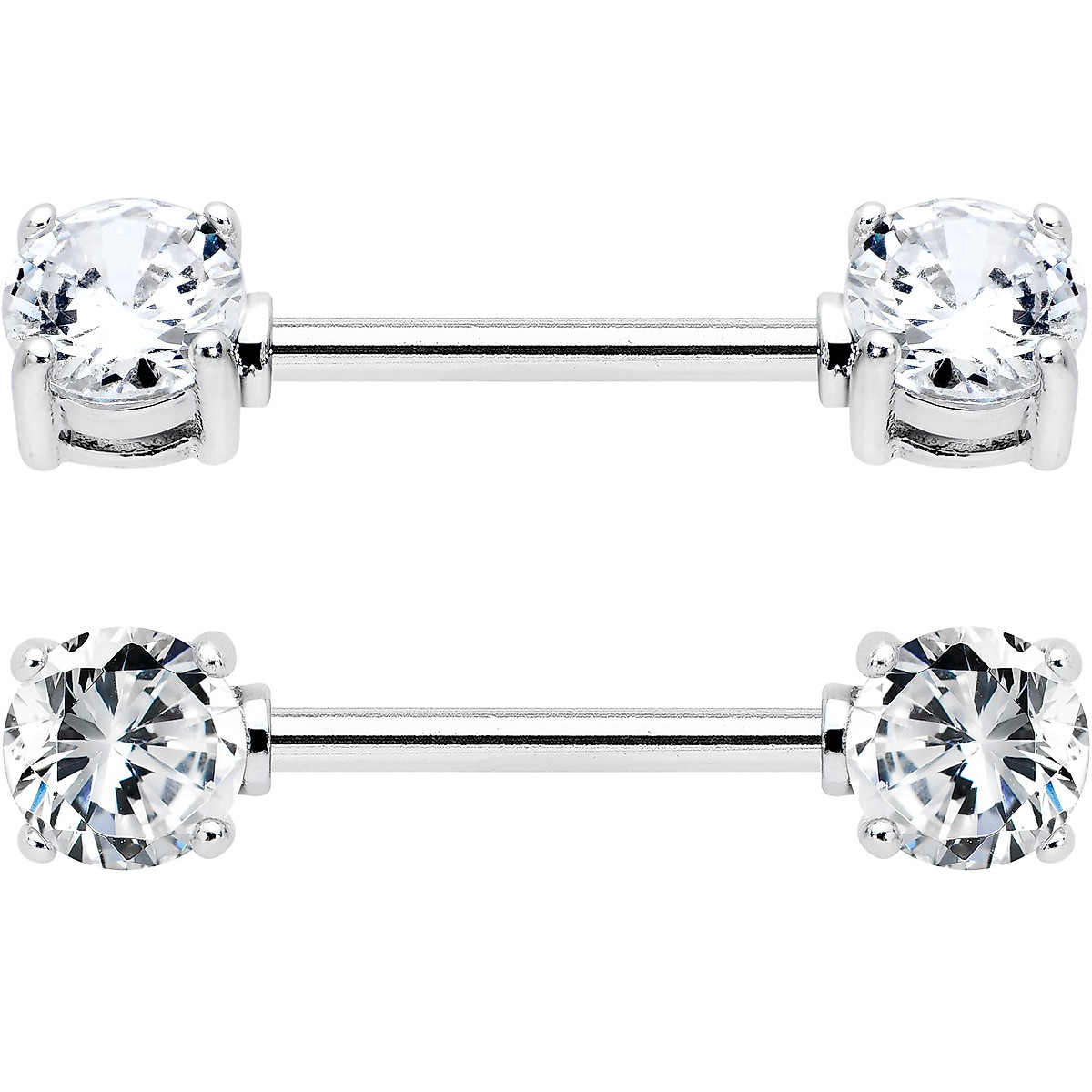 Body Candy Stainless Steel Clear Accent Barbell Nipple Ring Set 14 Gauge 9/16"