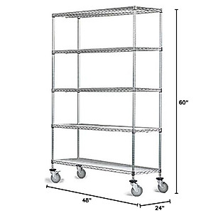 Omega 24" Deep x 48" Wide x 60" High 5 Tier Chrome Wire Shelf Truck with 800 lb Capacity