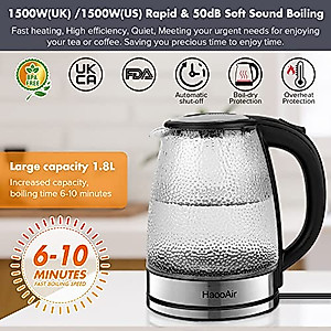 Haooair Electric Kettle, Speed-Boil Kettle with LED Indicator, 1.8L 1500W Wide Opening Hot Water Kettle, Auto Shut-Off & Boil-Dry Protection, Matte Black