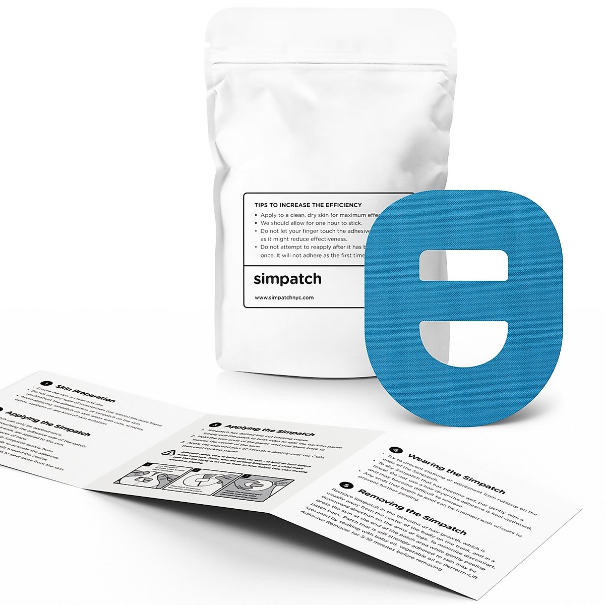 SIMPATCH – Omnipod Adhesive Patch with Strap (25-Pack) – Waterproof Adhesive, CGM Tape (Blue)