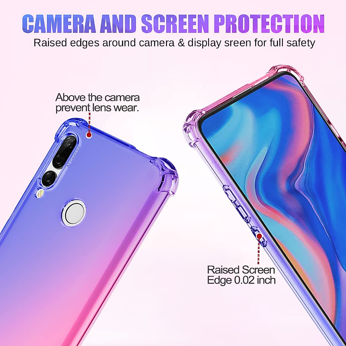 Gufuwo Case for Huawei Y9 Prime 2019/Honor 9X/P Smart Z STK-LX1 Cute Case Girls Women, Gradient Slim Anti Scratch Soft TPU Phone Cover Shockproof Protective Case for Huawei Y9 Prime 2019 (Blue/Pink)