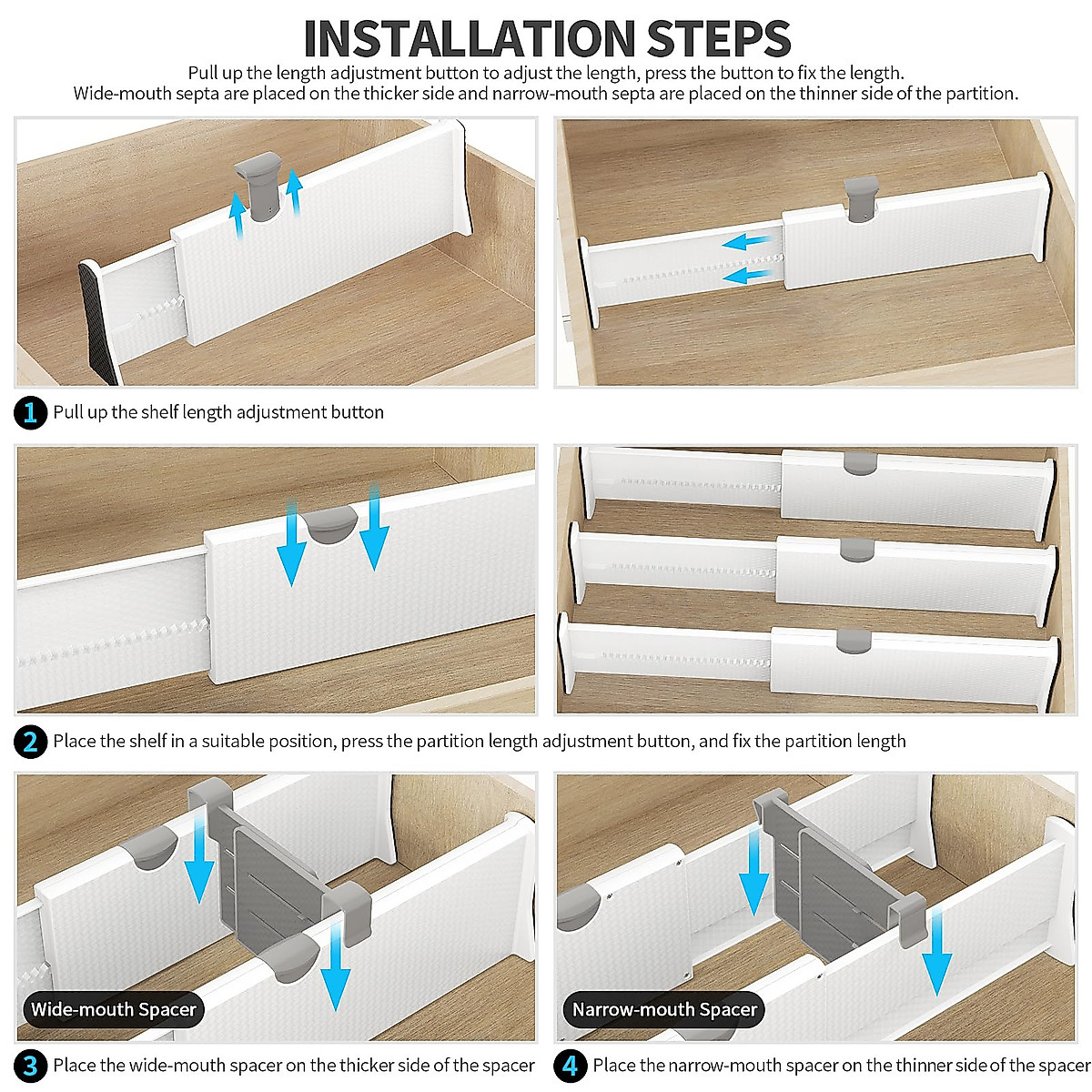 ACDRIME Drawer Dividers Organizer 5 Pack, Expandable Drawer Divider with 8 Inserts, Kitchen Drawer Organizer, for Bedroom, Kitchen & Office Organizer and Storage - Expandable from 11-17", 4" High
