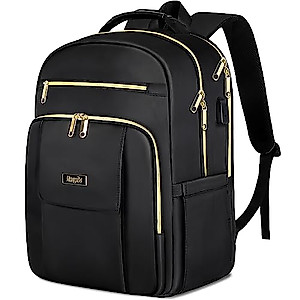 Backpack for Women, School Backpack with USB Charging Port, Travel Business College Anti Theft Bookbag for Student, 15.6 Inch Work Computer Laptop Back Pack, Casual Daypack, Black