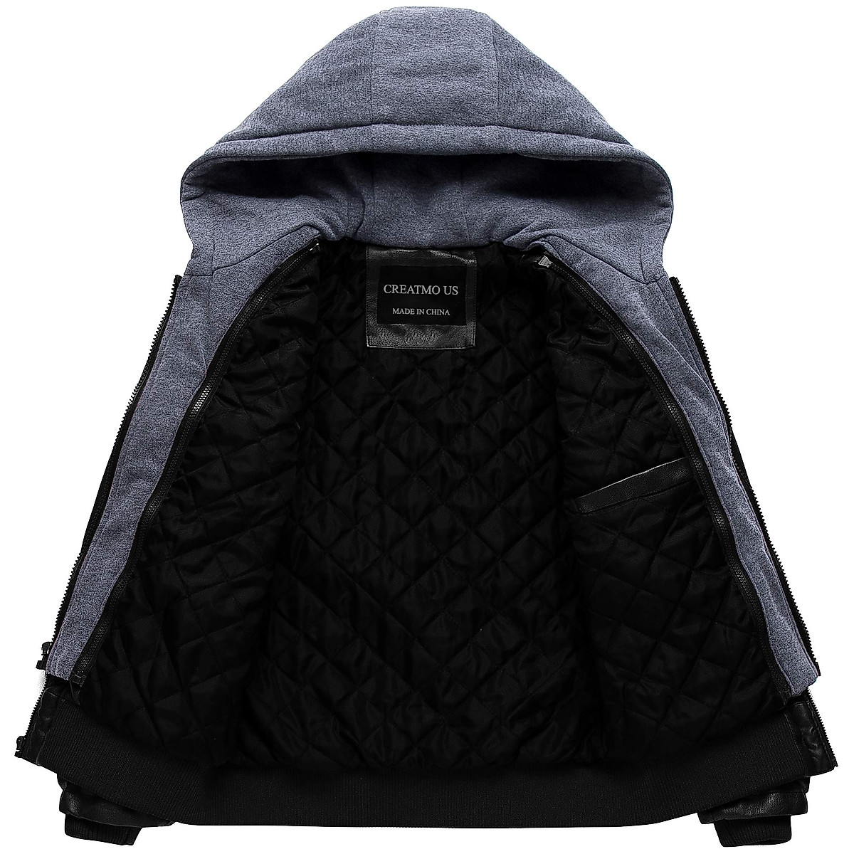 CREATMO US Men's Faux Leather Jacket Vintage Motorcycle Jacket Stand Collar Bomber Jacket Black M