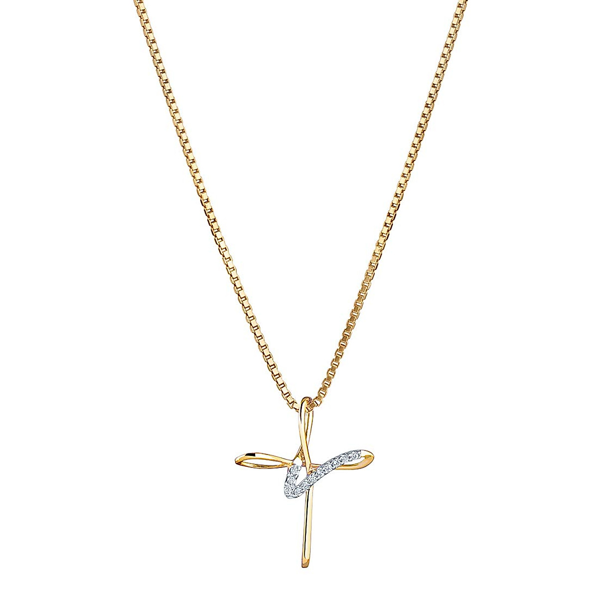 PEORA Genuine Diamond Cross Pendant for Women in 14K Yellow Gold, Elegant Jewelry Design with 18 inch Chain