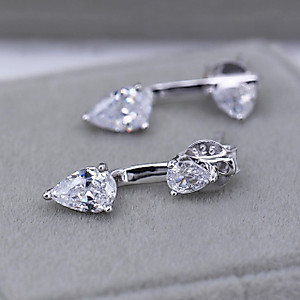 Double Pear Shaped Cubic Zirconia Ear Jacket Earrings in Sterling Silver CZ Front Back Earrings
