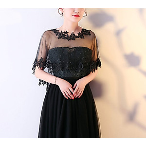 Ayliss Women Lace Wedding Shawls Wrap Bridal Embroidered Shrug Bolero Cape Shoulder Covers Up Evening Prom Party Dress (Black)