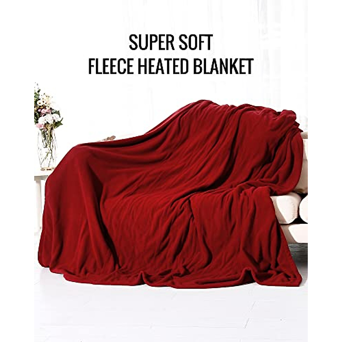 Heated Blanket, Electric Blanket Twin Size 62"x84" with 4 Heating Levels, Super Cozy Soft Polar Fleece Heated Throw, 10H Auto Shut Off & Overheat Protection, Machine Washable, Red