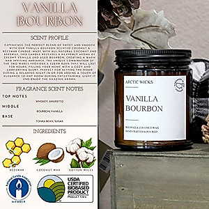 Vanilla Bourbon Scented Candle | Arctic Wicks Candles | Handcrafted Natural Coconut & Beeswax Collection 9oz (204.1g) Amber Candle Jar