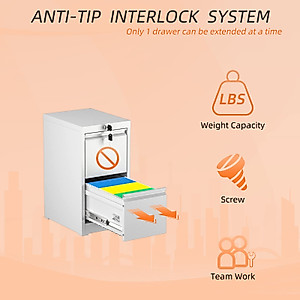 Aobabo 2 Drawer Vertical File Cabinet,Metal Office Files Storage Cabinet with Lock,Filing Cabinets for A4 Letter/Legal Size,14.96" W x 17.72" D x 28.3" H,White,Assembly Required………