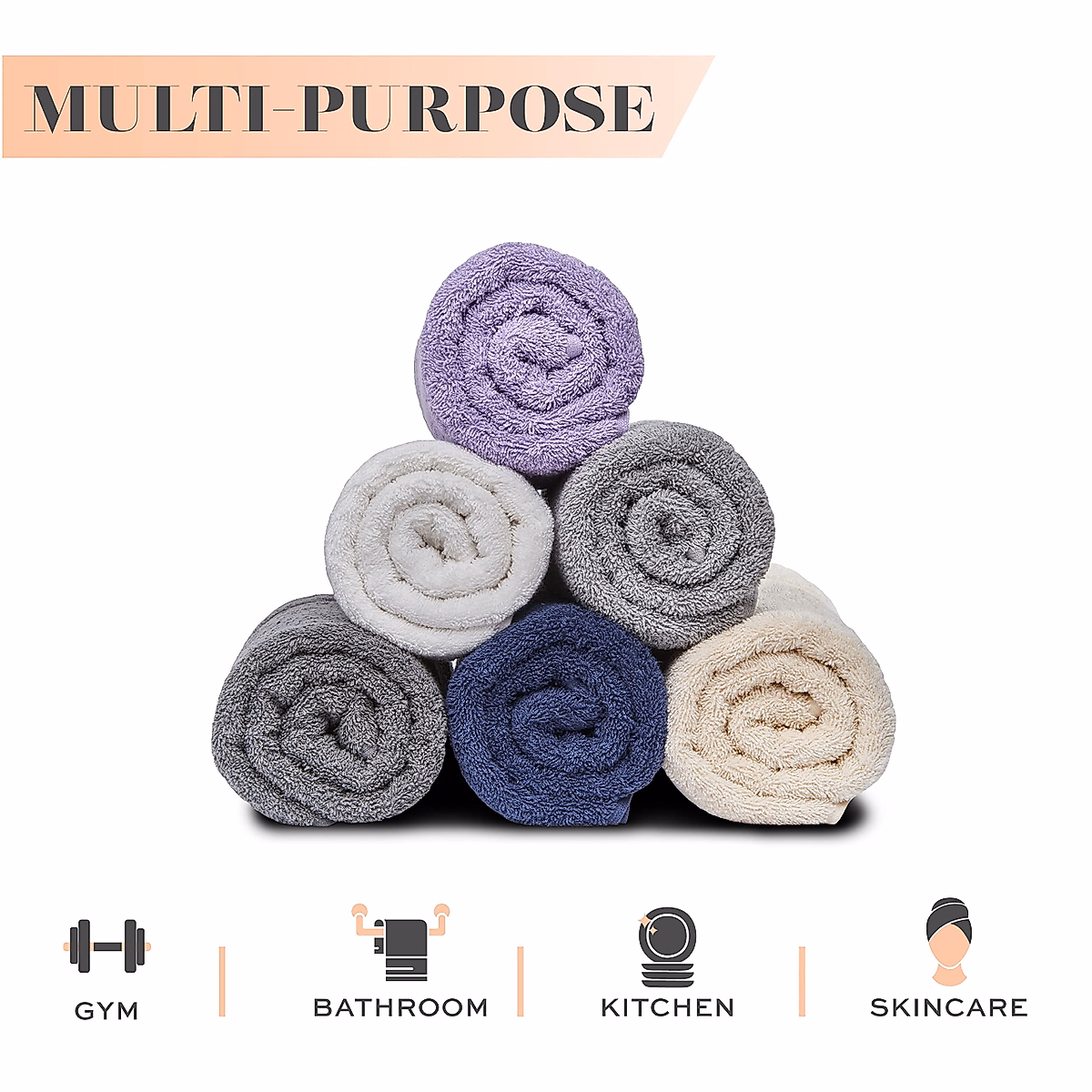 White Classic Wealuxe Cotton Washcloths - Soft Absorbent Bathroom Face Towels - 12x12 Inch - Multi - 24 Pack