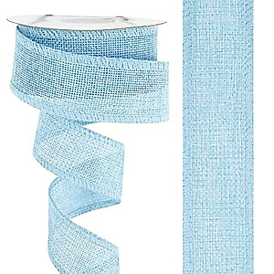 MEEDEE Light Blue Wired Ribbon 1.5 Inch Wired Edge Blue Burlap Roll Baby Blue Burlap Ribbon Blue Ribbon for Baby Shower, Wreath, Gift Wrapping, Garland, Bows Making, Swag, Home Decor (10 Yards)