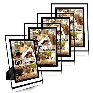 Egofine 5x7 Picture Frames Set of 4, Glass Picture Frames Black Clear Wedding Photo Frames for Tabletop Display Vertically or Horizontally