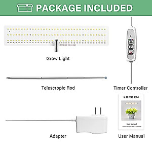 LORDEM Plant Grow Light, Full Spectrum LED Grow Light for Indoor Plants, Growing Lamp with 4 Dimmable Brightness, Auto On/Off Timer 4/8/12H, 26" Height Adjustable, Suitable for Plant Growth