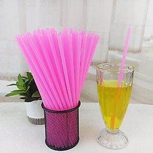 200PCS 10.2 Inches Disposable Decorative Pink Plastic Straws for Birthday Wedding Cocktail Party Supplies (0.23 * 10.2inch) (Pink)